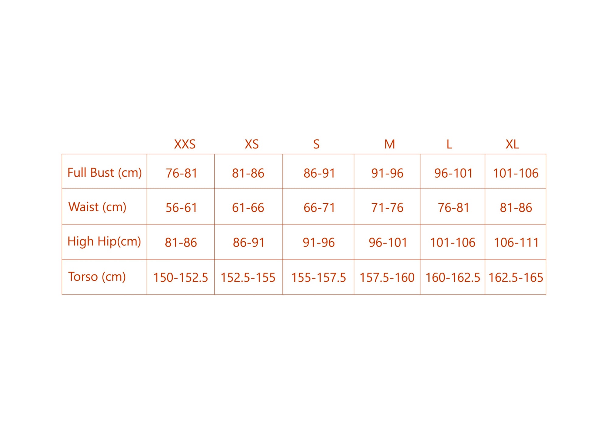 Sizing chart – Saya The Brand